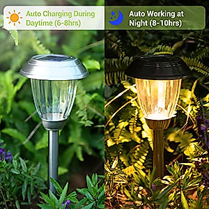 Glass Solar Lights Outdoor Waterproof - 8 Pack Solar Garden Pathway Lights Auto On/Off, Decorative Stainless Steel Landscape Lighting for Patio Lawn Yard Walkway Driveway Decoration