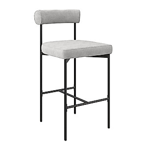Nathan James Dahlia Counter Height Chair, Modern Barstool with Back, Mid-Century Metal Legs and Padded Cushion for Kitchen, Island and Bars, Light Grey/Black
