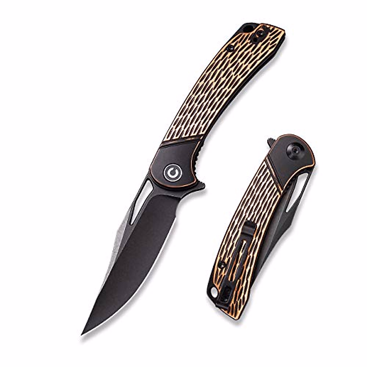 CIVIVI Dogma Pocket knife, Black Stonewashed D2 Blade, Copper Handle, Liner Lock, Ball Bearings Pivot,Flipper Opening Utility Knife with Reversible Deep Carry Pocket Clip C2005F