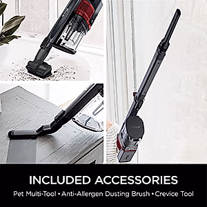 Shark IZ662H Vertex Pro Lightweight Cordless Stick Vacuum with IQ Display, DuoClean PowerFins & MultiFLEX, Includes Crevice Tool, Pet Multi-Tool & Anti-Allergen Dusting Brush, 60min Runtime, Black/Red