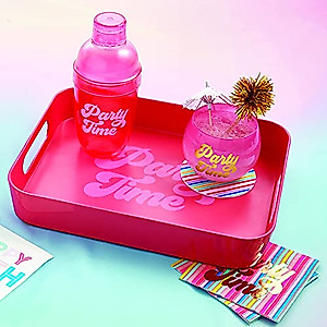 Slant Collections Bar Tray Pink and Red Retro Acrylic Serving Platter, 14 x 10-Inches, Party Time
