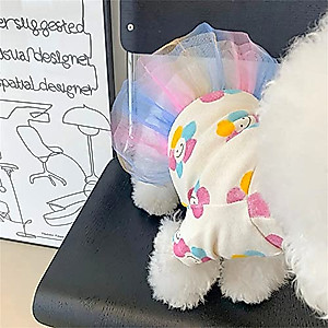 Pet Dress Cat Dog Tiered Layer Tutu Tulle Dogs Birthday Party Dresses Sweet Print Sweater Tulle Skirt Outfit Princess Girl Dog Clothes for Small Dogs