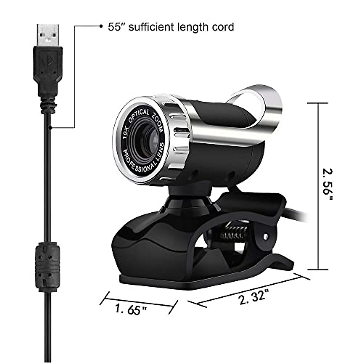 Webcam with Microphone 480P Manual Focus Webcam Computer Camera Web Camera PC Webcam for Video Calling Recording Conferencing (Black)