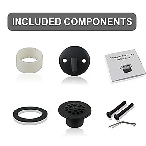 Matte Black Trip Lever Tub Trim Kit Set with 2-Hole Overflow Faceplate,Welsan Trip Lever tub Drain with Strainer, Universal Fine Replacement Overflow and Matching Screws?No Putty Installation?Black?