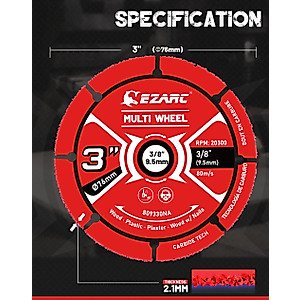 EZARC 3 Inch Cut Off Wheels, Carbide Cutting Disc, Angle Grinder Cutting Wheel for Wood, Wood with Nails, Laminate, Plastic, Plaster, 2 Pack