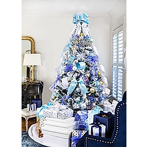 AIMUDI Blue and Silver Christmas Ribbon Wired 2.5" Ice Blue Christmas Tree Ribbon Garland 6 Rolls 36 Yards Turquoise Blue Ribbon for Christmas Tree Topper Bows, Crafts, Gift Wrapping, Wreaths