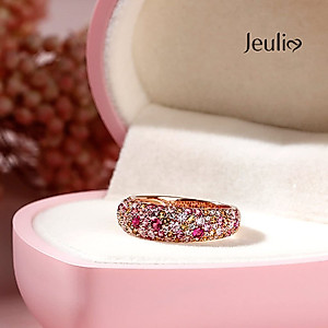 Jeulia Eternity Ring Wedding Band Multi-color Stones Sterling Silver Rose Gold Plated Cubic Zirconia Double Row Jewelry for Women Engagement Bridal Sets Anniversary Promise with Gift Box (Pink, 9)