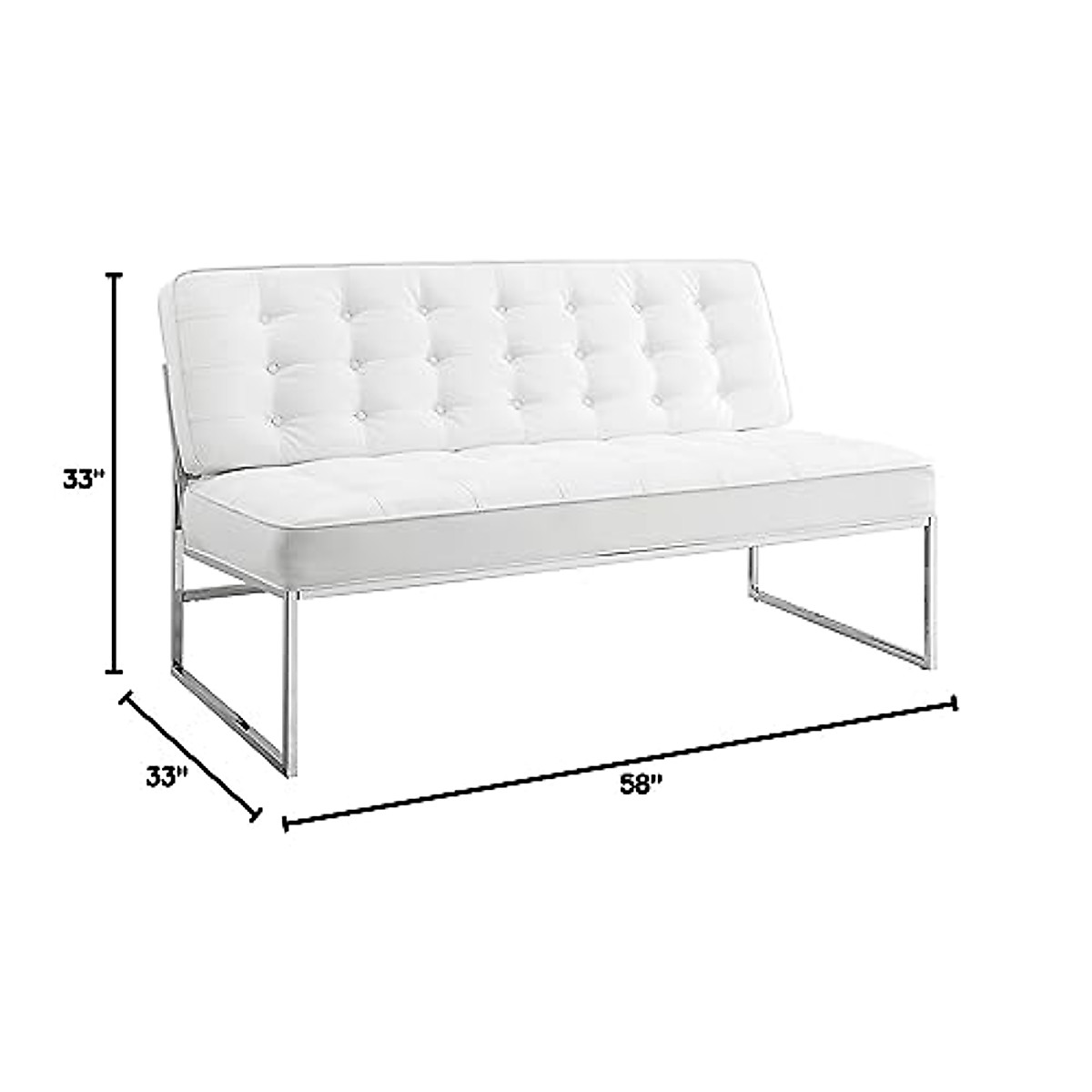 OSP Home Furnishings Anthony Armless Loveseat, White Faux Leather with Chrome Base
