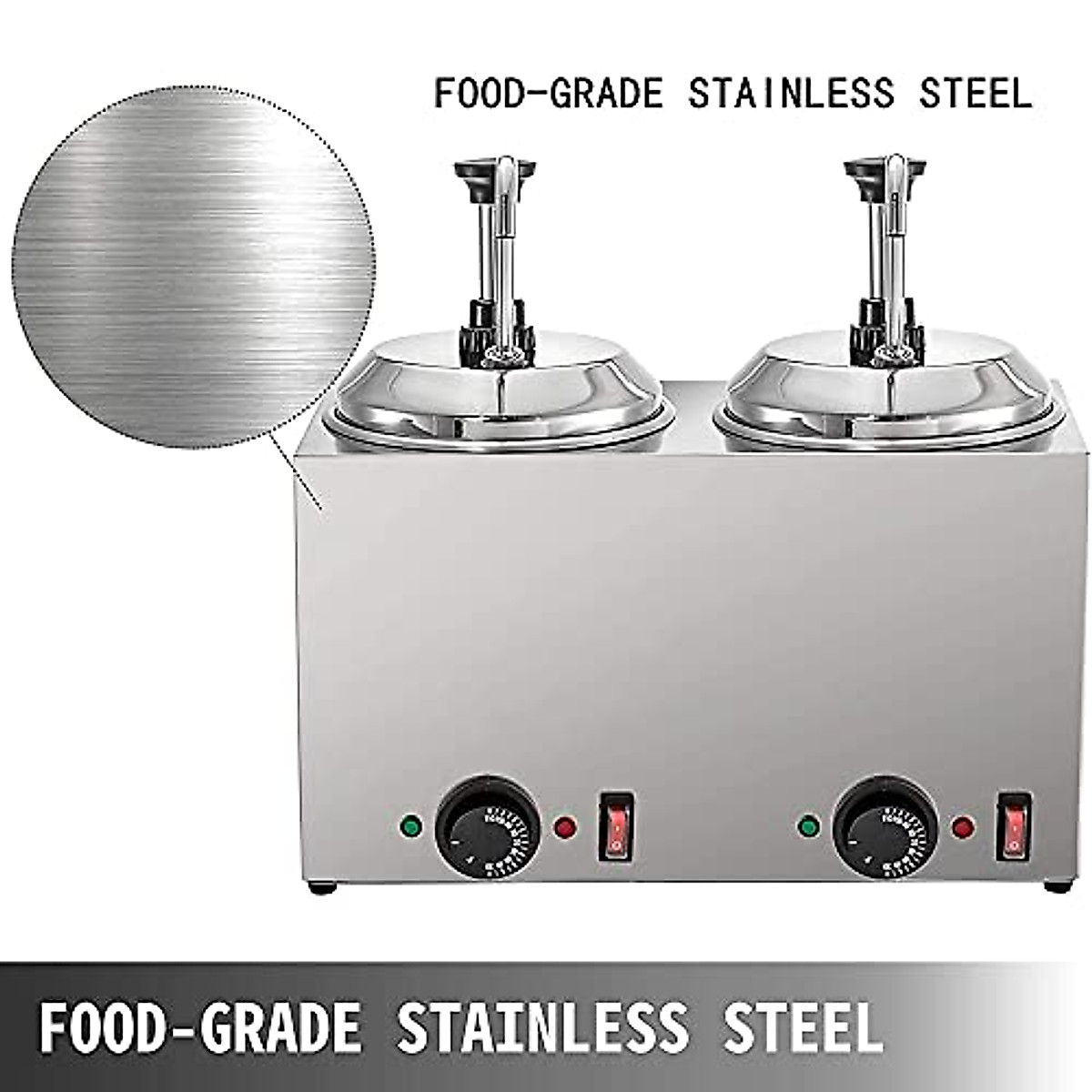 Electric Hot Fudge Warmer,1600W Hot Fudge Warmer with Pump,5L Cheese Sauce Warmer Pump Dispenser,Stainless Steel Heated Pump Food Warmer,Hot Fudge Caramel Butter 30-110℃