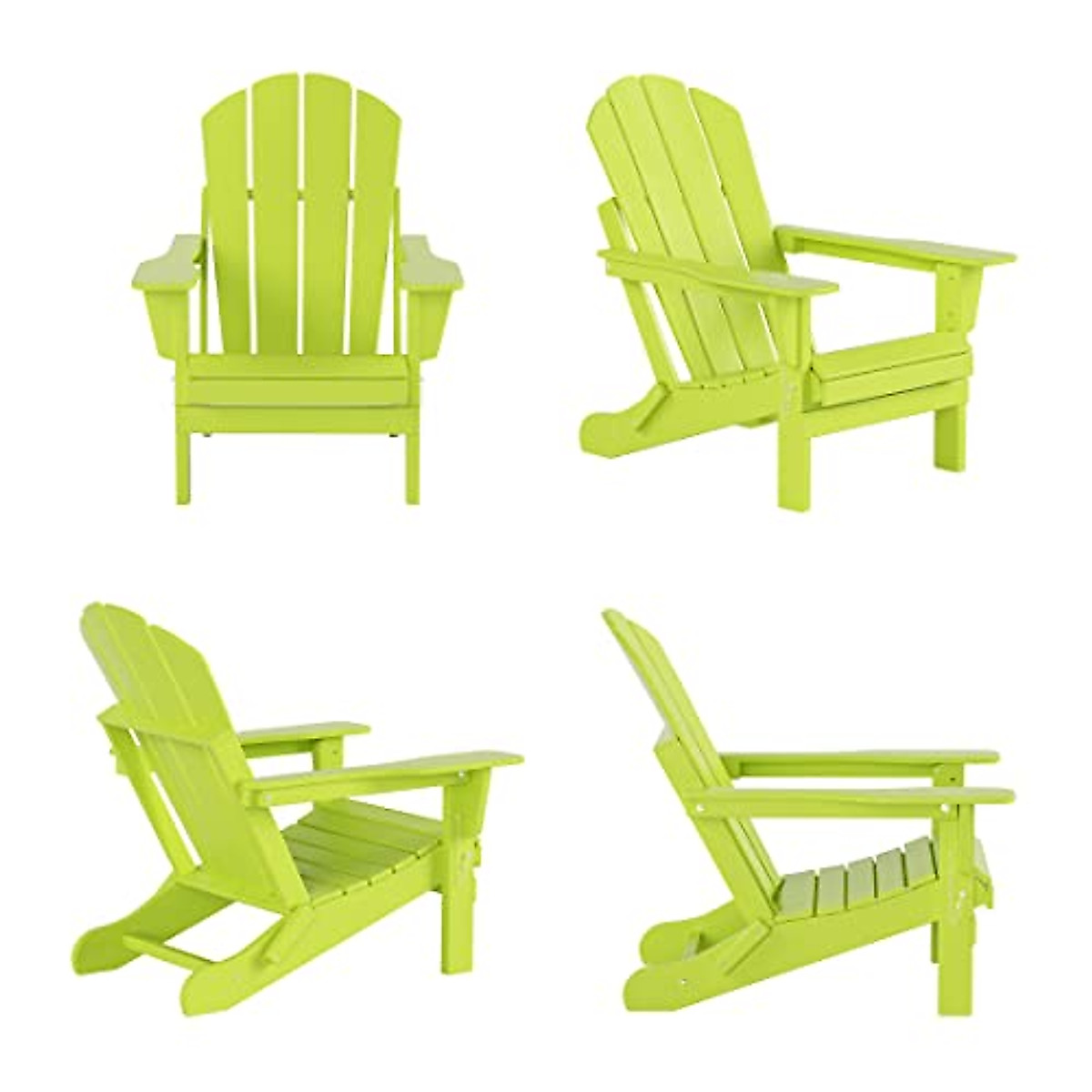 WestinTrends Malibu Outdoor Lounge Chairs, 3-Pieces Adirondack Chair Set with Ottoman and Side Table, All Weather Poly Lumber Patio Lawn Folding Chair for Outside Pool Garden Backyard, Lime