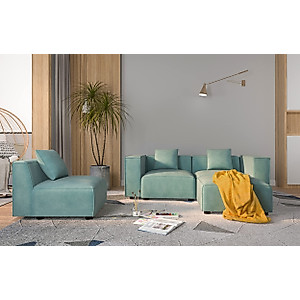 LLappuil Modern Modular Sectional Living Room Sofa Set, Low Back Minimalist Style Couch, Soft Fabric 6 Seater Oversized 138.4" U Shape Sofa, Aqua Blue