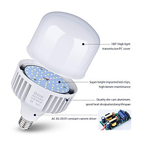 Greous Super Bright 400W-500W Light Bulb Equivalent, 65W LED Bulb 120 Volt Cool White 6500K E26, 6500 Lumens，High Watt Commercial Retrofit LED Bulbs for Yard Garage Factory Warehouse Workshop