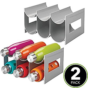 mDesign Plastic Modern Free-Standing Bottle Rack Storage Organizer Holder for Kitchen, Cabinet, Pantry, Fridge, Freezer Organization - Hold Water Bottles, Wine - Lumiere Collection - 2 Pack - Gray