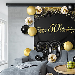Happy 50th Birthday Balloons Black Set Decor - Cheers to 50 Years Old Party Theme Garland Banner Backdrop Decorations For Women and Men Supplies