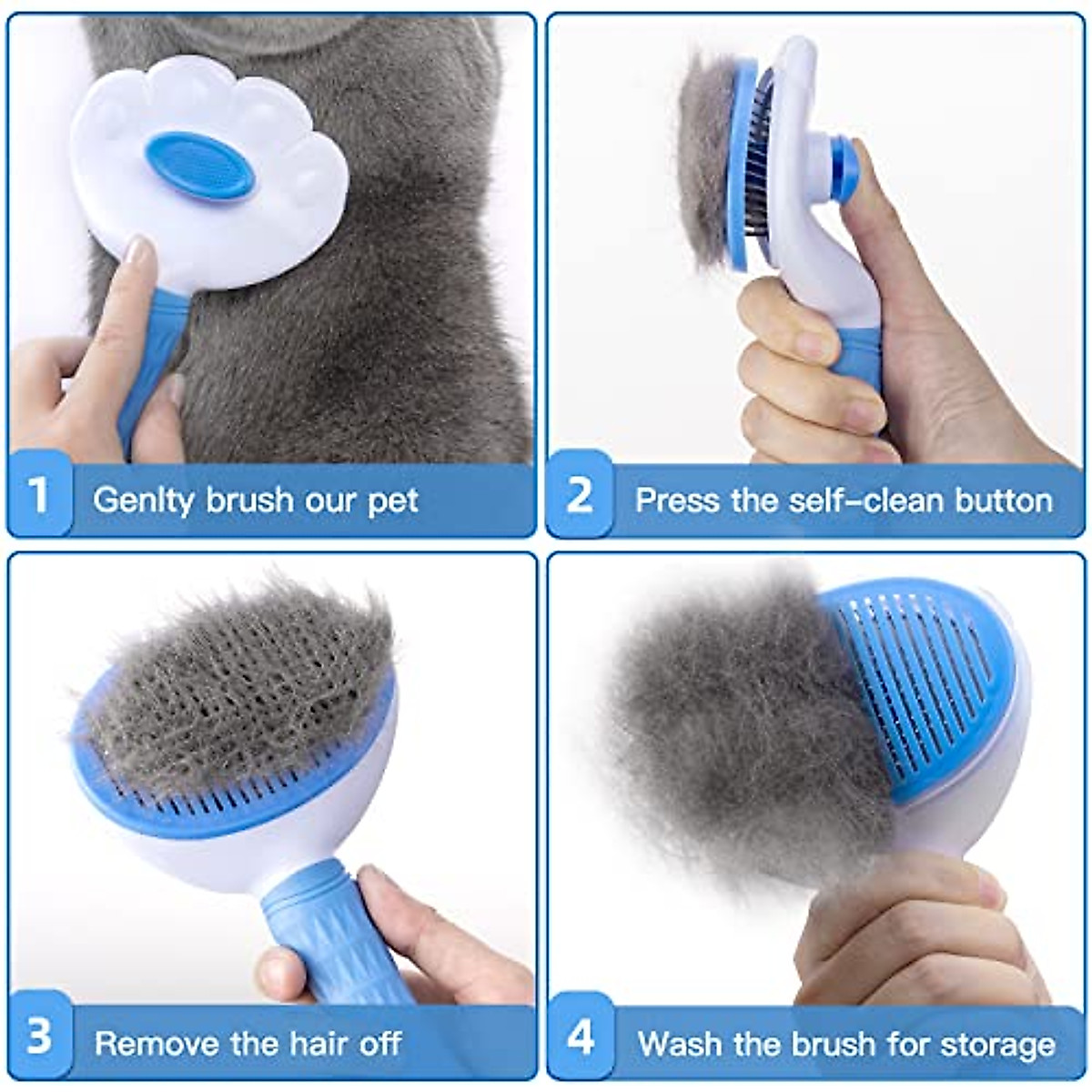Self-Cleaning Slicker Brush for Dogs & Cats: Dog Grooming Brush for Shedding Tangles Hair Gently Deshedding Dog Brush for Long Haired & Short Haired Dogs Pet