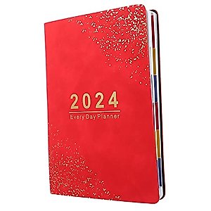 Tofficu 2024 Agenda Book Red Notebook Softcover Notebook Academic Planner 2024 Note Books Home Supply English Note Taking Book Schedule Planner Office Note Book Paper Calendar Book A5