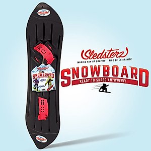 The Original Geospace Sledsterz Kids Beginner Snowboard for Winter Fun on Snow, with Adjustable Step-in Bindings; for Kids Between 4 to 12 Years Old (Black/Red Bindings)