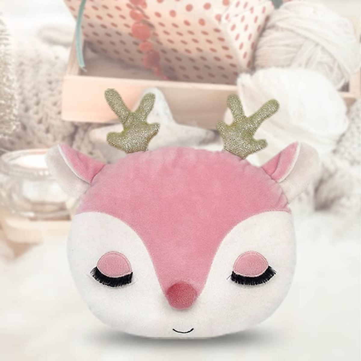 MON AMI Reindeer Accent Decor Plush Pillow, Huggable Deer Shaped Pillow, Plush & Decorative Accessory Cushion for Child’s Bed or Crib, Pink,16"