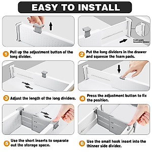 HsmQuvrent 5Pack Adjustable Drawer Dividers with Inserts 4" high Drawer Organizer for Clothes, Expandable Dresser Separators in Bedroom Bathroom Kitchen Fridge Office and Storage(11-17")