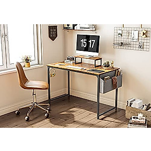 Cubiker 55 Inch Computer Writing Desk for Home Office, Study Work Table with Small Monitor Stand and Storage Bag, Easy to Assemble