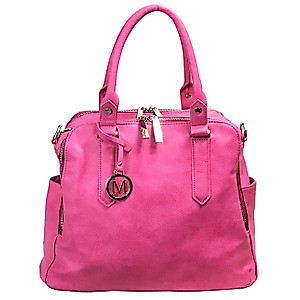 Zzfab Leatherette Triple Compartments Satchel Purse and Wallet Set (Hot Pink)