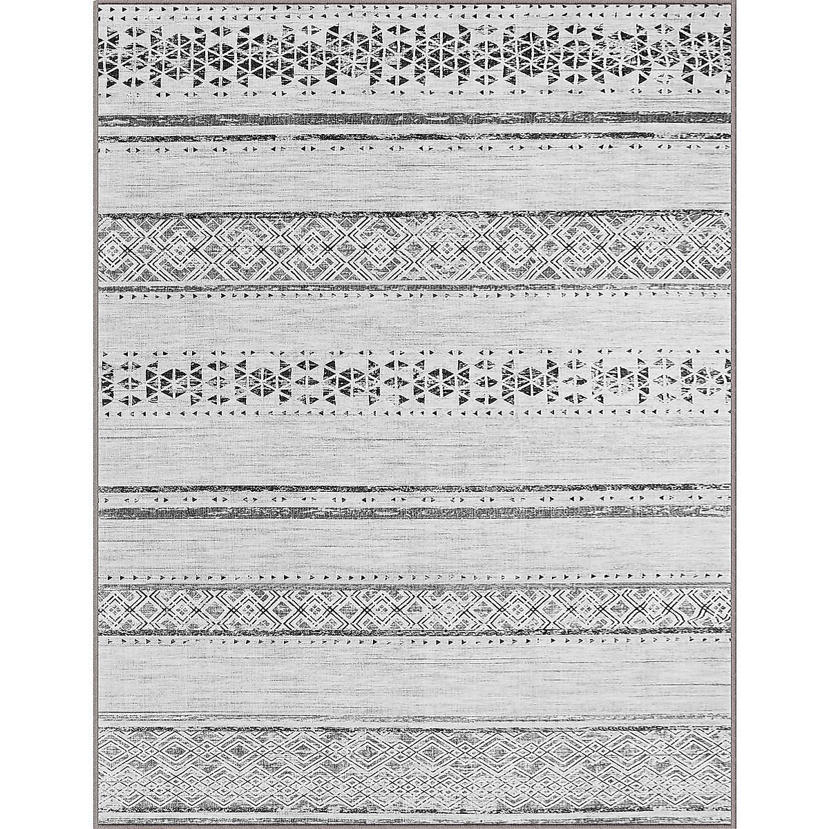 8x10 Area Rugs for Living Room Bedroom: Large Machine Washable Rug with Non-Slip Backing Non Shedding Stain Resistant, Soft Geometric Moroccan Carpet for Dining Room Nursery Home Office - Gray/Ivory