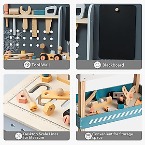 ROBUD Tool Bench Set for Toddlers Wooden Workbench Toy Workshop Construction Tools Bench Creative Pretend Play Toys Education Gift for Kid Boys Girls