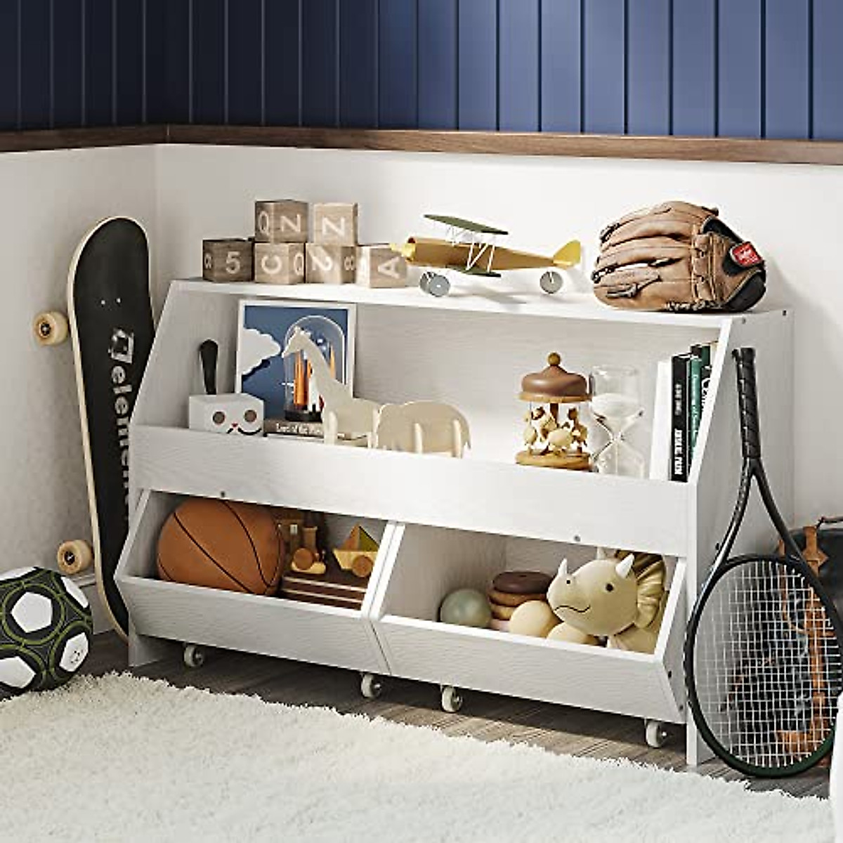 ZOPEND Toy Storage and Organizer for Kid, Boys and Girls Muti-Functional Bookcase and Storage Bin with Moveable Drawers, Children Toddler Storage Carbinet for Playroom, Bedroom, Nursery