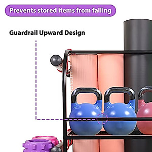 FLIORS Yoga Mat Holder, Weight Rack with Wheels, Metal Yoga Mat Rack, Home Gym Storage Rack for Yoga Room, Storage Room, Living Room, Garage Organization, Fitness Equipment Organization, Black