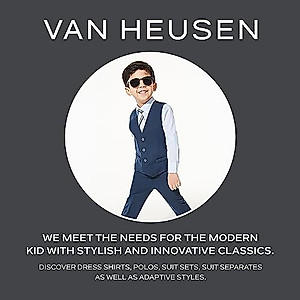 Van Heusen Boys' 4-Piece Formal Suit Set, Vest, Pants, Collared Dress Shirt, and Tie, Blue Jean, 8