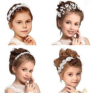 4 Pieces Flower Girl Headpiece Princess White Wedding Hairband Pearls Rhinestone Headdress for Women Girls Photography