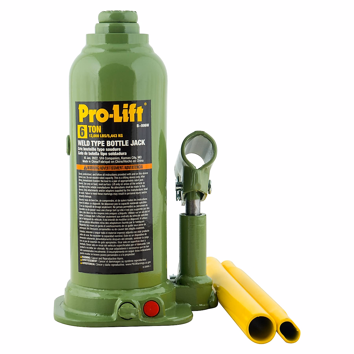 Pro-Lift Welded Bottle Jack 6 Ton - (12,000 Lbs) Capacity Hydraulic Lifting with Side Pump Two-Piece Handle