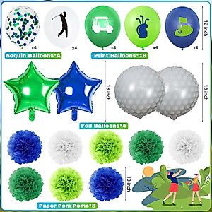 50Pcs Golf Birthday Party Decorations Golf Themed Party Supplies Includes Print Balloon Paper Sequin Golf Foil Balloon Cake Topper Banner Paper Pompoms