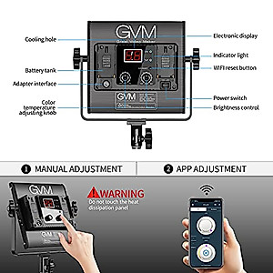 GVM 2 Pack LED Video Lighting Kits with APP Control, Bi-Color Variable 2300K~6800K with Digital Display Brightness of 10~100% for Video Photography, CRI97+ TLCI97 Led Video Light Panel +Barndoor