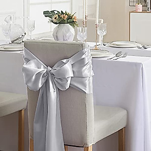 flohar 12Pack Table Runner 12 x 108 Inches Satin Silk Table Runner for Wedding, Birthday Party, Banquets, Graduations Decoration, fit Rectange and Round Table-Silver