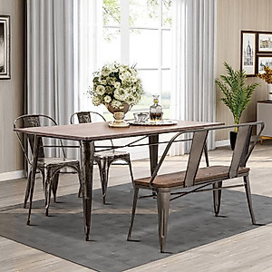 YOLENY EROMMY Metal Bench Industrial Mid-Century 2 Person Chair with Wood Seat,Dining Bench with Floor Protector Copper AZ1006