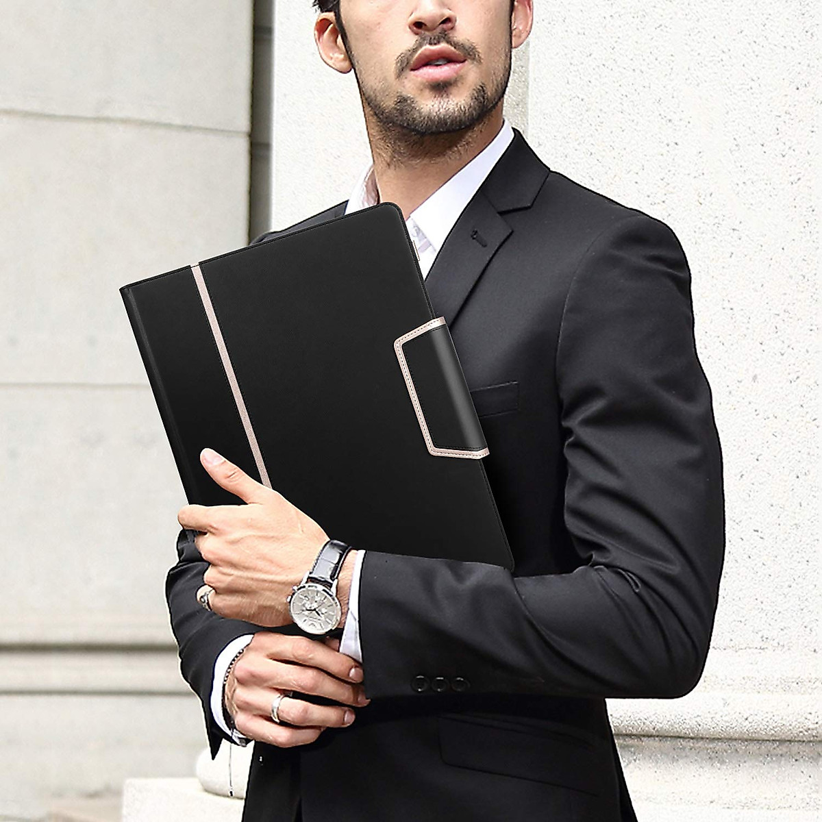 Toplive Padfolio Portfolio Case, Conference Folder Executive Business Padfolio with Document Sleeve,Letter/A4 Size Clipboard,Business Card Holders, Portfolio Padfolio for Women/Men,Black