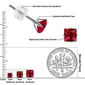 12 Pairs Stainless Steel Stud Earrings for Women, Princess Cut Square Cubic Zirconia Stud Earrings, Birthstone Earrings Stud Set 3mm