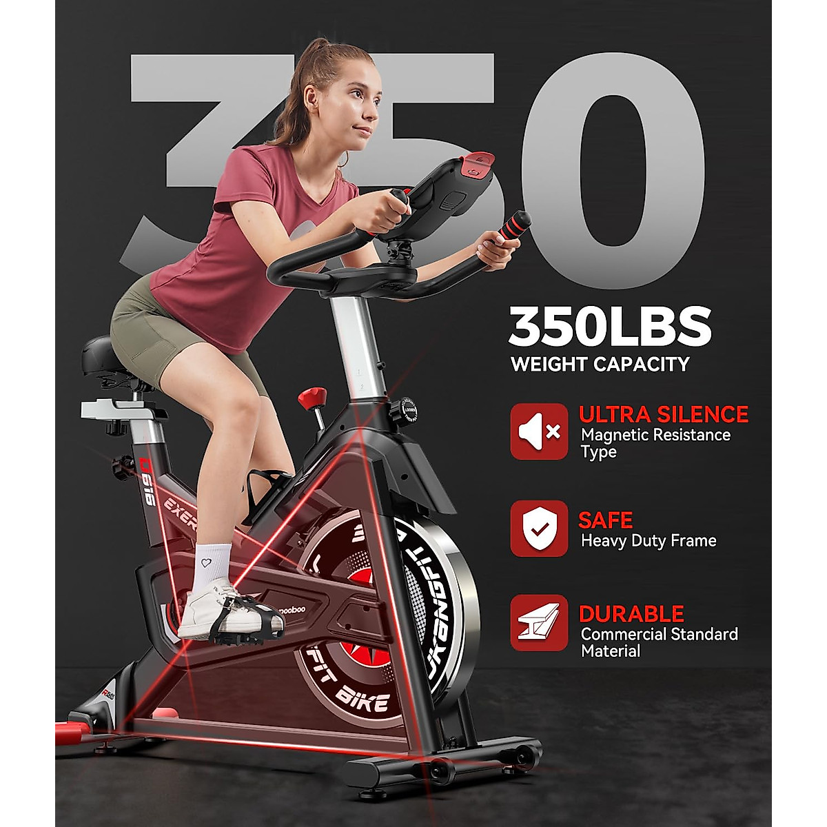 Pooboo Magnetic Exercise Bike Stationary, Indoor Cycling Bike with Built-In Bluetooth Sensor Compatible with Exercise bike apps& Ipad Mount, Comfortable seat and Slant Board, Silent Belt Drive, 350LBS