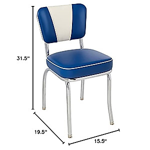Richardson Seating V-Back Chrome Diner Chair with 2" Box Seat, Royal Blue/White