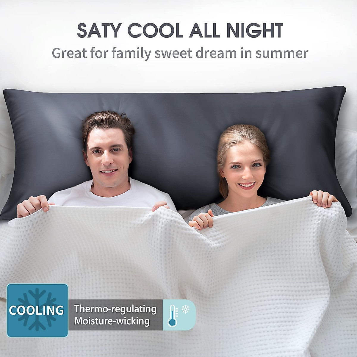 Fittia Body Pillow Case 20x54, Soft Silky Cooling Body Pillow Cover with Envelope Closure, Breathable Cooling Pillow Case 1 Pack, Dark Grey