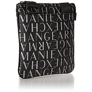 A | X ARMANI EXCHANGE All-Over Logo Eco-Leather Flat Crossbody Bag, Black