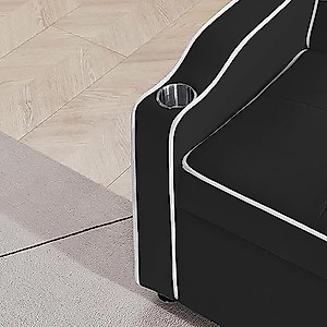 FULife Convertible 3 in1 Loveseat Sofa Futon Couch Sleeper Pullout Chaise Lounge Recliner Chair Reversible Folding Daybed Guest Bed,2-Seat Sofá,Adjustable Back,600lb Capacity, Black Velvet 55.2" w