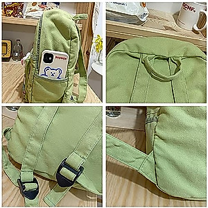 Hopecn Y2K Backpack With Kawaii Accessories Star Patch Aesthetic Canvas Bookbag Vintage Fashion Casual Goth Backpacks.(Patch1-Green2)