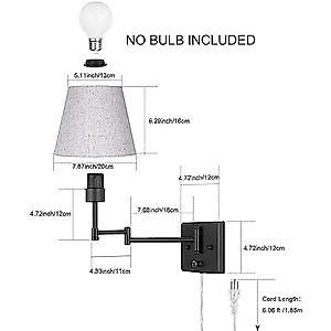 DTREEL Swing Arm Wall Lamp Plug in Cord Industrial Wall Sconce with On/Off Switch Wall Lights Fixtures 1-Light