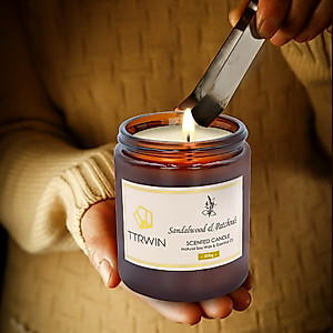 TTRWIN Sandalwood & Patchouli Scented Candle, 50H Long Burning, 200g Natural Soy Wax, Wood Fragrance Glass Jar Candle, Aromatherapy Gift for Mother's Day, Housewarming