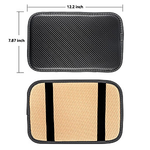 Amiss Car Center Console Pad, Universal Waterproof Car Armrest Seat Box Cover, Car Interior Accessories, Carbon Fiber PU Leather Auto Armrest Cover Protector for Most Vehicle, SUV, Truck, Car (Gray)