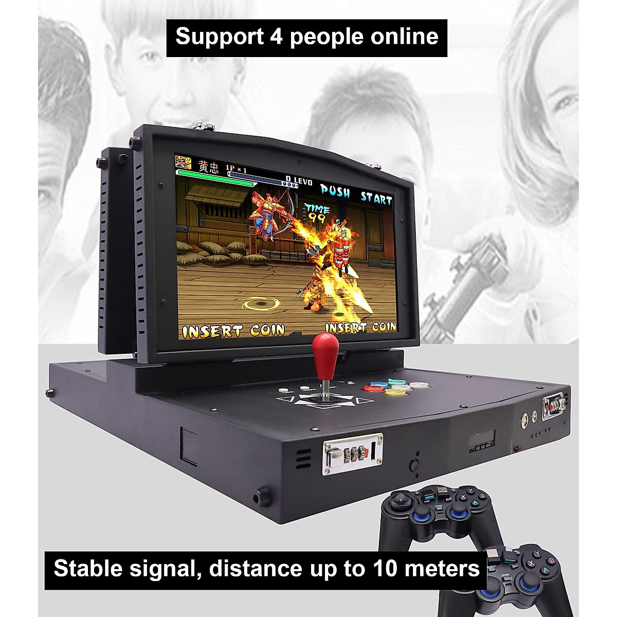 RSTJ-Wjf Multifunction Arcade Game Machine with 18.5 Inch Double Monitor, HD Video Game Console with 8000+ Games Support HDMI VGA Output, 2~4 Players Online Game