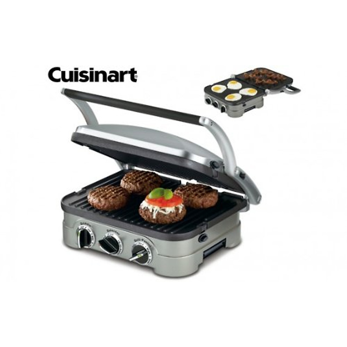 Cuisinart 5 In 1 Griddler with Panini Press, Full Grill, Full Griddle and Half Grill/Half Griddle Options, Includes Dishwasher Safe Removable Cooking Plates and Red/Green Indicator Lights