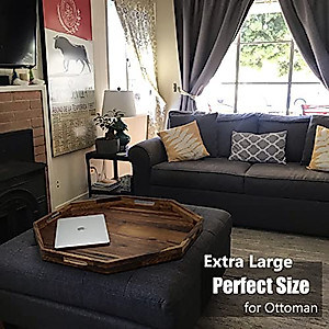 MAGIGO 26 Inches Extra Large Octagonal Black Walnut Wood Ottoman Tray with Handles, Serve Tea, Coffee Classic Wooden Decorative Serving Tray